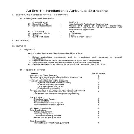 Ag eng 111 course outline | DOC