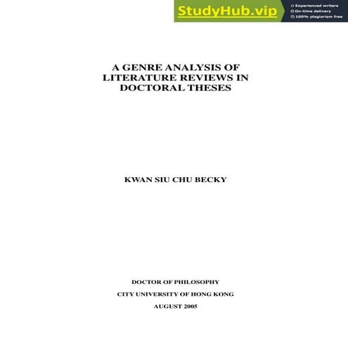 A Genre Analysis Of Literature Reviews In Doctoral Theses | PDF