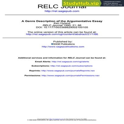 A Genre Description Of The Argumentative Essay | PDF