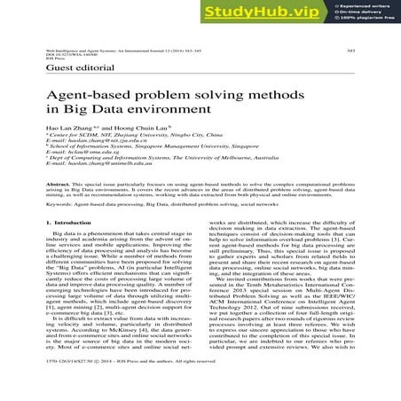 Agent Based Problem Solving Methods In Big Data Environment Pdf