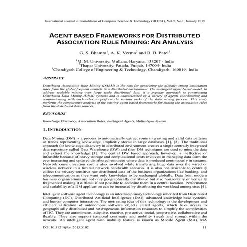 Agent Based Frameworks For Distributed Association Rule Mining An Analysis Pdf
