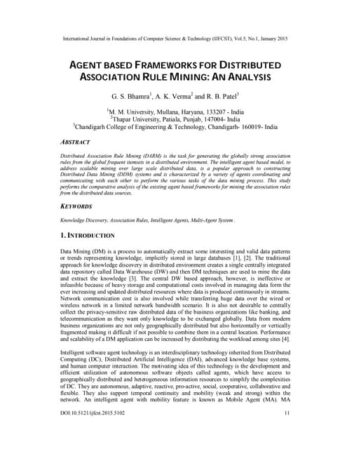 Agent Based Frameworks For Distributed Association Rule Mining An Analysis Pdf