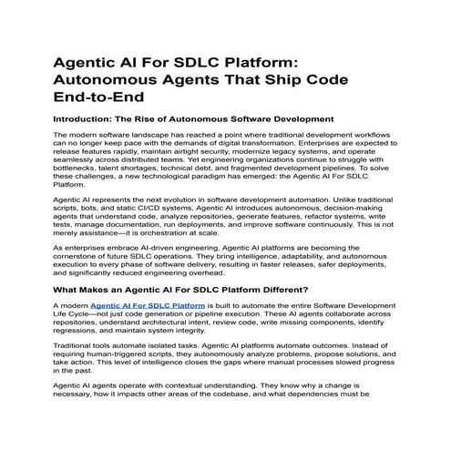 Agentic AI For SDLC Platform_ Autonomous Agents That Ship Code End-to ...