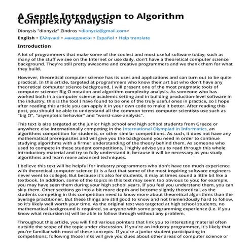 A Gentle Introduction To Algorithm Complexity Analysis Pdf