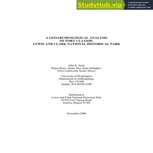 A GEOARCHEOLOGICAL ANALYSIS OF FORT CLATSOP, LEWIS AND CLARK NATIONAL ...