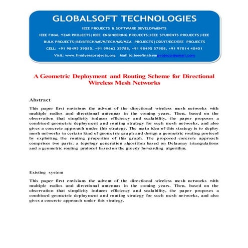 Ieee 2014 Java Networking Projects A Geometric Deployment And Routing