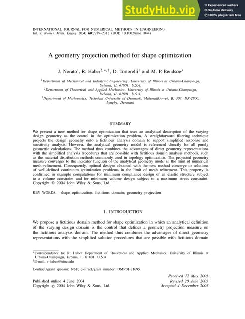A Geometry Projection Method For Shape Optimization Pdf