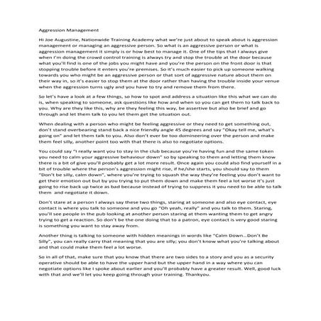 Aggression management | PDF