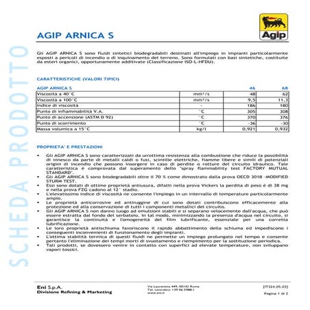 Olio idraulico biodegradabile Agip Arnica S - Fornid | PDF