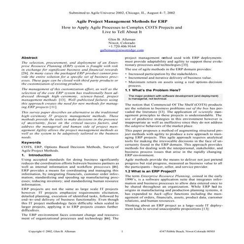 Agile Project Management for ERP Projects | PDF