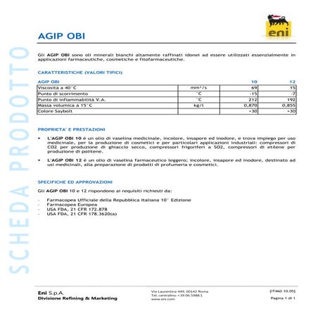 Agip OBI 10 - 12 - Olio medico farmaceutico bianco | PDF | Business and ...