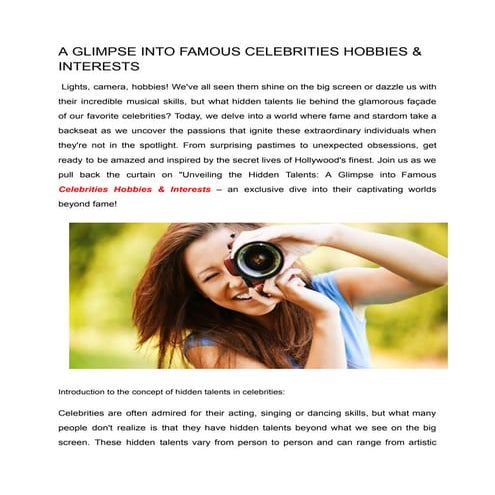A GLIMPSE INTO FAMOUS CELEBRITIES HOBBIES & INTERESTS.pdf | Beekeeping | Hobbies & Interests