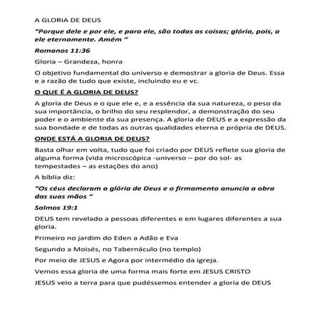 A GLORIA DE DEUS estudo sobre a gloria de Deus | DOCX