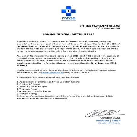 AGM 2012 Release Statement | PDF | Elections | Politics