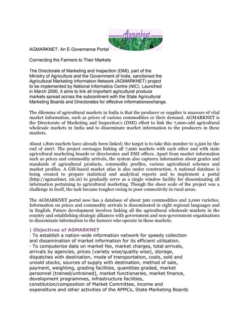 Agricultural market intelligence system in india | PPT