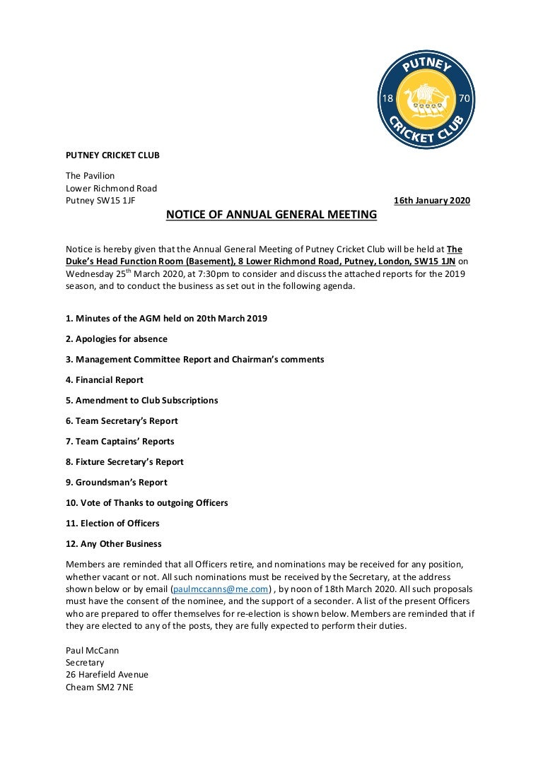 AGM Notice 2020