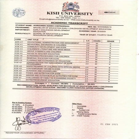 AGNESS 4TH YR.pdf transcript from kisii university | PDF