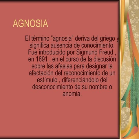 AGNOSIAS, DEFINICIÓN, CLASIFICACIÓN Y CARACTERISTICAS | PPT