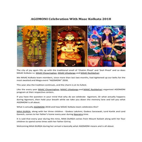 AGOMONI Celebration With Maac Kolkata 2018 | PDF