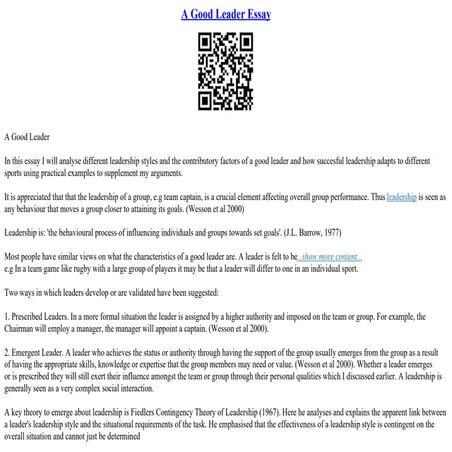 A Good Leader Essay | PPT