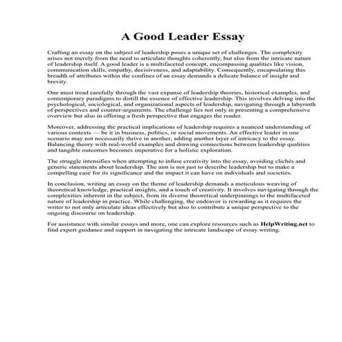 A Good Leader Essay | PDF
