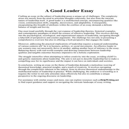 A Good Leader Essay | PDF