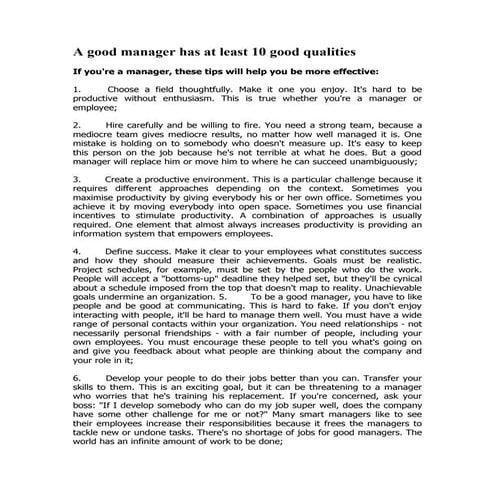 A good manager has at least 10 good qualities hs | DOC