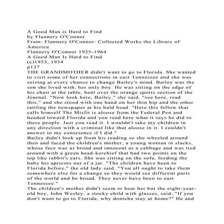 A Good Man is Hard to Find by Flannery OConnorFrom Flannery .docx ...