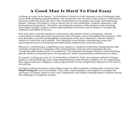 A Good Man Is Hard To Find Essay | PDF
