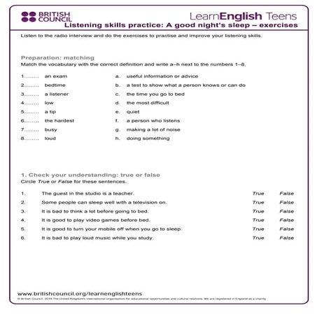 A good nights_sleep_-_exercises | PDF