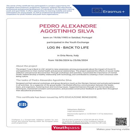 Youth Exchange Log In - Back to Life, Orta Nova (Italy) | PDF