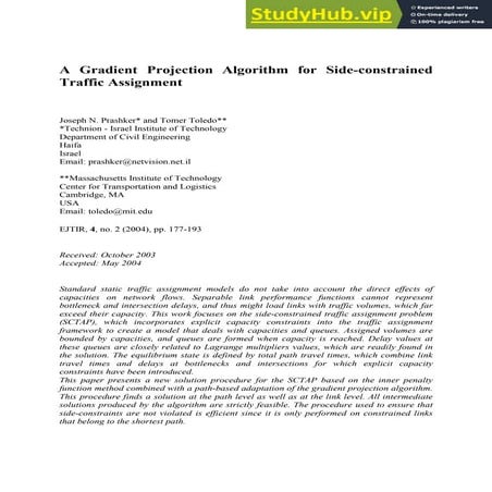 A Gradient Projection Algorithm For Side Constrained Traffic Assignment Pdf 
