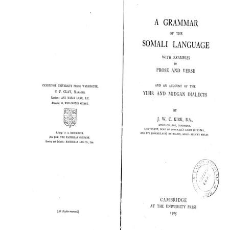 A grammar of somali language with examples in prose and verse | PDF