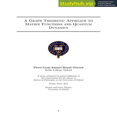 A Graph Theoretic Approach To Matrix Functions And Quantum Dynamics Phd Thesis Pdf