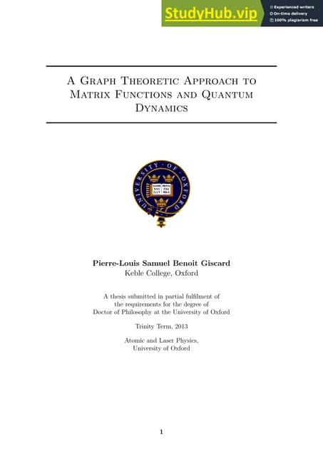 A Graph Theoretic Approach To Matrix Functions And Quantum Dynamics Phd Thesis Pdf