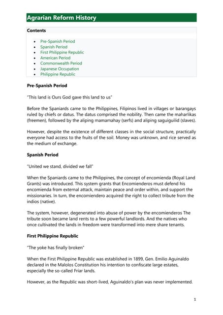 Agrarian Reform in the Philippines | PPT