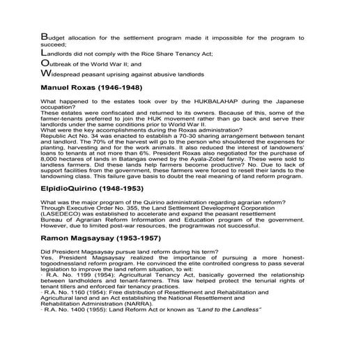 Agrarian land reform program (roxas aquino) | DOCX