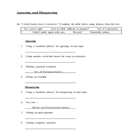 Agreeing and disagreeing | DOCX