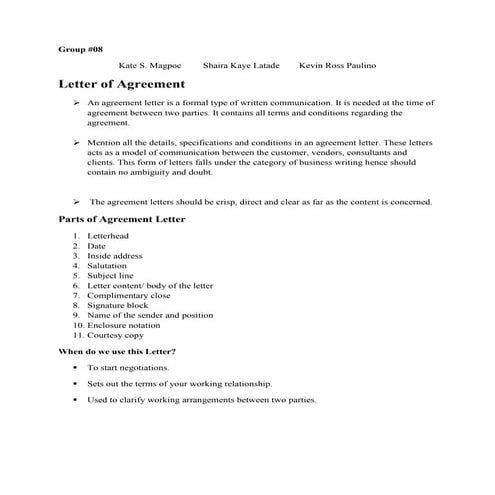 Sample of letter of agreement | PPTX