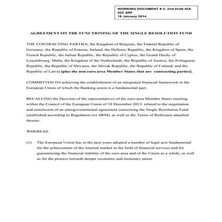 Agreement on the functioning of the Single Resolution Mechanism for the ...