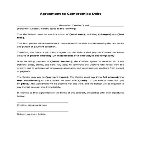AGREEMENT TO COMPROMISE DEBT | PDF | Business | Business and Finance