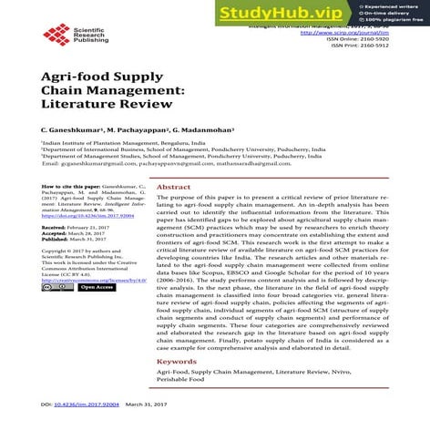 Agri-Food Supply Chain Management Literature Review | PDF