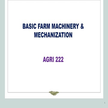 Basic Farm Machineries and Mechanization | PDF