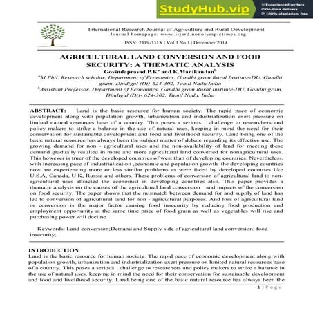 AGRICULTURAL LAND CONVERSION AND FOOD SECURITY A THEMATIC ANALYSIS | PDF