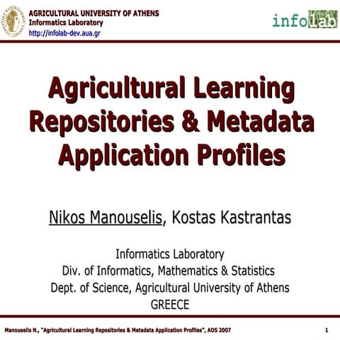 Agricultural Learning Repositories & Metadata Application Profiles | PPT