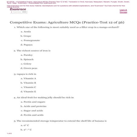 Agriculture mc qs-practice-test-12 | PDF