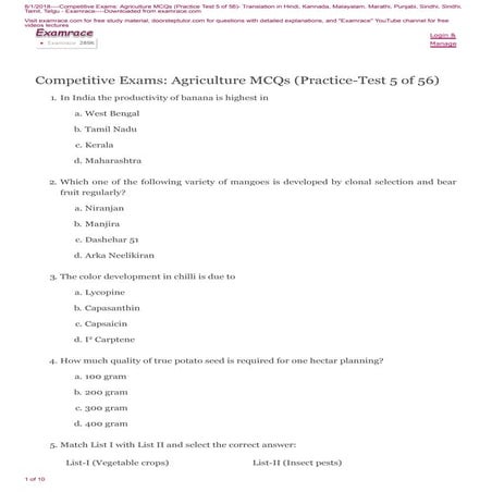 Agriculture mc qs-practice-test-5 | PDF