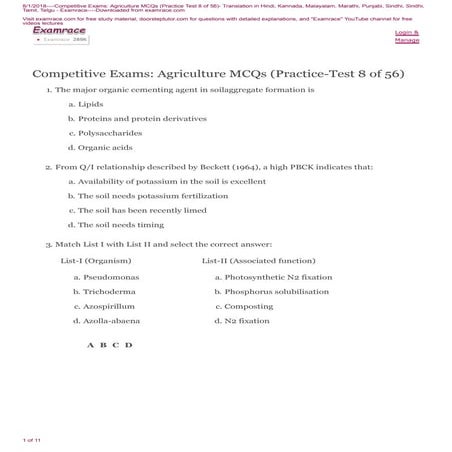 Agriculture mc qs-practice-test-8 | PDF