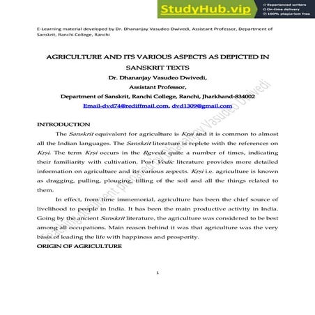 AGRICULTURE AND ITS VARIOUS ASPECTS AS DEPICTED IN SANSKRIT TEXTS | PDF