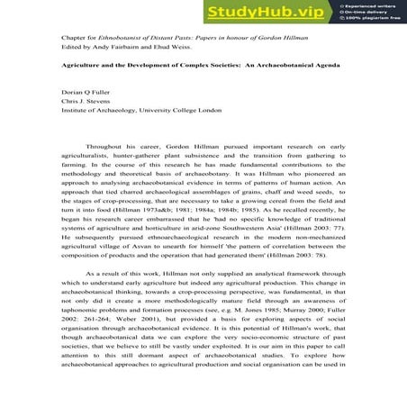 Agriculture And The Development Of Complex Societies An ...